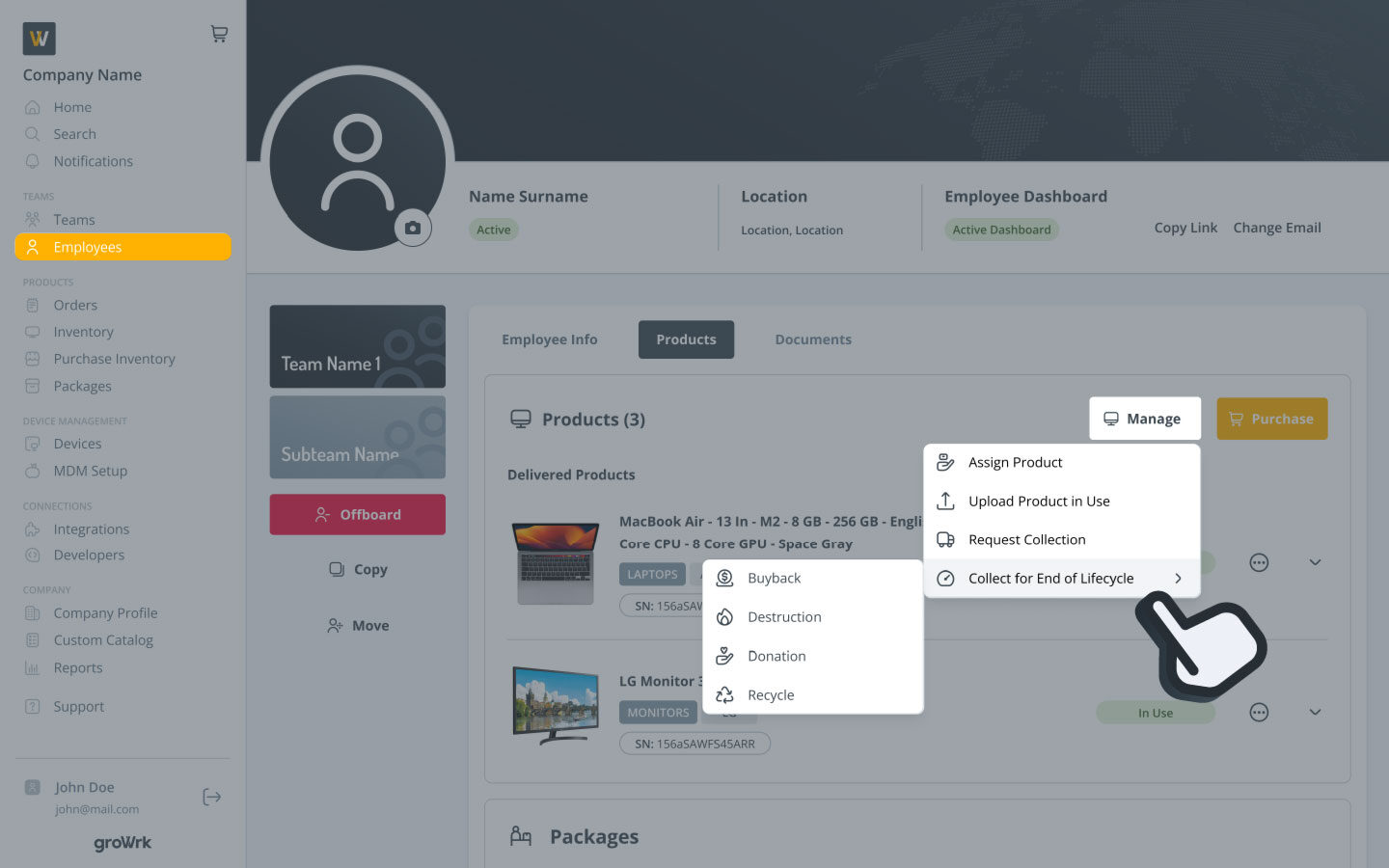 GroWrk's End of Lifecycle feature (EOL): Dispose of devices anywhere