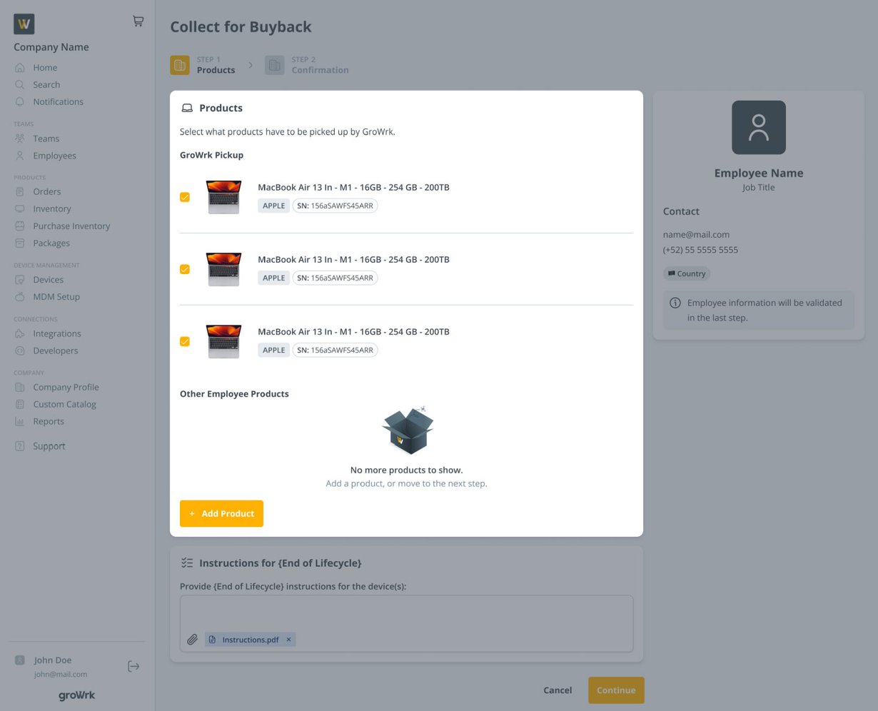 GroWrk's End of Lifecycle feature (EOL): Dispose of devices anywhere